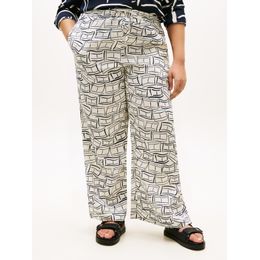 Damen Stoffhose "CRV ESS LINEN PULL ON PANTS"small flag feathers calico, Gr. 52, Tommy Hilfiger Curve, bedruckt, Web, Obermaterial: 100% Leinen,