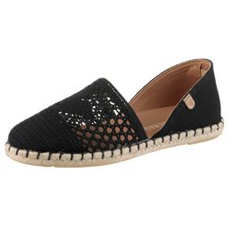 VERBENAS Damen Espadrille "Carmen Crochet-Lino Paris", Gr. 36, schwarz, Textil, Schuhe, Slipper, Sommerschuh, Strandschuh im H&auml;kel-Look