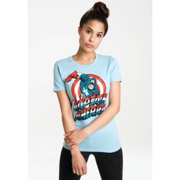 logoshirt Damen T-Shirt "Captain America", blau, Gr. XXL, bedruckt, 100% Baumwolle, Shirts, mit lizenzierten Originaldesign