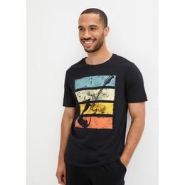 bonprix Herren T-Shirt, schwarz, Gr. 44, bedruckt, Jersey, Obermaterial: 100% Baumwolle, Shirts, Regular Fit, mit Rundhalsausschnitt, aus reiner