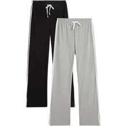 bonprix Damen Jerseyhose, schwarz, Gr. 32, kontrastfarbene Details, meliert, unifarben, Jersey, Obermaterial: 86% Baumwolle, 9% Viskose, 5% Elasthan,