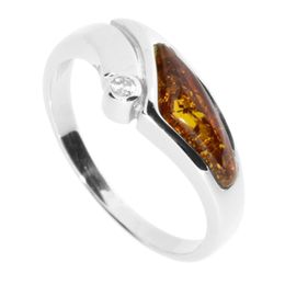 OSTSEE-SCHMUCK Damen Fingerring "- Agneta - Silber 925/000 - Bernstein/Zirk.", 60, silber, Fingerringe