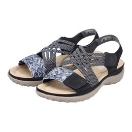 Rieker Damen Riemchensandale, Gr. 40, schwarz, Lederimitat, Schuhe, Sommerschuh, Sandalette, Keilabsatz, mit geflochtener Bandage