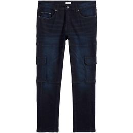bonprix Herren Cargojeans "Slim Fit Cargo-Stretch-Jeans, Straight", blau, Gr. 60, Obermaterial: 98% Baumwolle, 2% Elasthan, Jeans, Slim Fit, aus