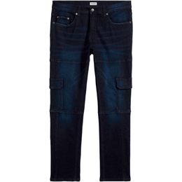bonprix Herren Cargojeans "Slim Fit Cargo-Stretch-Jeans, Straight", blau, Gr. 64, Obermaterial: 98% Baumwolle, 2% Elasthan, Jeans, Slim Fit, aus