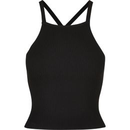 Urban Classics Damen Yoga & Relax Shirt "Urban Classics Damen Ladies Rib Knit Crossed Back Top", schwarz, Gr. XL, unifarben, 35% Polyacryl, 35%