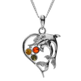 OSTSEE-SCHMUCK Damen Kette mit Anh&auml;nger "- Delphinpaar - Silber 925/000 - Bernstein", 50, Silber 925 (Sterlingsilber), silber, Silber 925