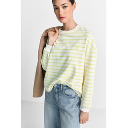 Sweatshirt RICHROYAL, Damen, Gr. L, gelb (urban lime), Sweatware, Obermaterial: 65% Baumwolle, 35% Polyester, gerade normal, Rundhals, B&uuml;ndchen, Sweatshirts Sweatshirt, Offener Umschlagsaum, geringelt, gerade Form