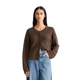 Marc O'Polo Cardigan MARC O'POLO DENIM "aus kompaktem Baumwollgarn", Damen, Gr. L, hazelnut braun, Obermaterial: 100% Baumwolle, unifarben, relaxed fit, Rundhals, Strickjacken