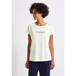 Street One Damen T-Shirt, wei&szlig;, Gr. 46, bedruckt, Web, 50% Baumwolle, 50% Modal, Shirts, im soften Baumwoll-Mix
