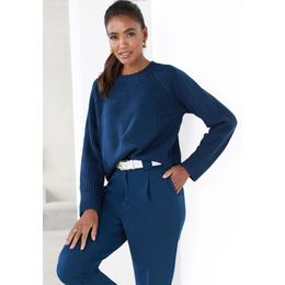 Lascana Damen Strickpullover, blau, Gr. 32, unifarben, Rippstrick, Obermaterial: 45% Polyacryl, 35% Polyamid, 20% Polyester, Pullover, mit
