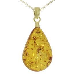 OSTSEE-SCHMUCK Damen Kette mit Anh&auml;nger "- Tropfen ca. 26 mm lang - Silber 925/000, vergoldet - Bernstein", 45, Silber 925 (Sterlingsilber), gold,