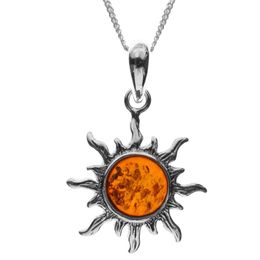 OSTSEE-SCHMUCK Damen Kette mit Anh&auml;nger "- Sonne 20 mm - Silber 925/000 - Bernstein", 50, Silber 925 (Sterlingsilber), silber, Silber 925