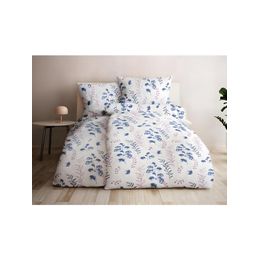Wendebettw&auml;sche Grundwei&szlig;, blau, bedruckt, Satin, 100% Baumwolle, Bettw&auml;sche