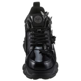 Buffalo Damen Plateausneaker "CORIN BUTTERFLIES", Gr. 37, schwarz, Lacklederimitat, gl&auml;nzend, Schuhe, Freizeitschuh, Halbschuh, Schn&uuml;rschuh,