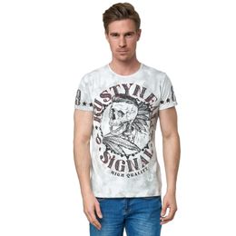 Rusty Neal Herren T-Shirt, wei&szlig;, Gr. L, bedruckt, 100% Baumwolle, Shirts, mit stylischem Totenkopf-Print