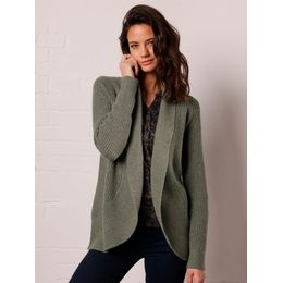 Damen Strickjacke, gr&uuml;n, Gr. 44, CREATION L PREMIUM, meliert, 70% Schurwolle, 30% Kaschmir, Strickjacken