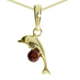 OSTSEE-SCHMUCK Damen Kette mit Anh&auml;nger "- Delphin - Silber 925/000, vergoldet - Bernstein", 60, Silber 925 (Sterlingsilber), gold, Silber 925