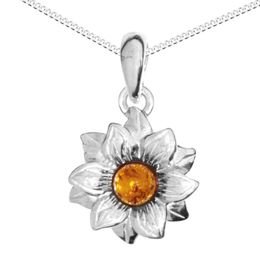 OSTSEE-SCHMUCK Damen Kette mit Anh&auml;nger "- Bl&uuml;te - Silber 925/000 - Bernstein", 50, Silber 925 (Sterlingsilber), silber, Silber 925 (Sterlingsilber),