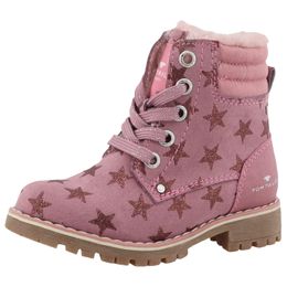 Tom Tailor M&auml;dchen Winterboots, Gr. 26, rosa, Lederimitat, Textil, Glitzer, Schuhe, Blockabsatz, Schn&uuml;rboots, Outdoorschuh mit TEX-Membran