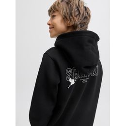 Jack & Jones Kinder Kapuzensweatshirt "JJKENJI SWEAT HOOD JNR"schwarz, Gr. 140, JACK & JONES JUNIOR, unifarben, angeraute Sweatware, Obermaterial: 70% Baumwolle,