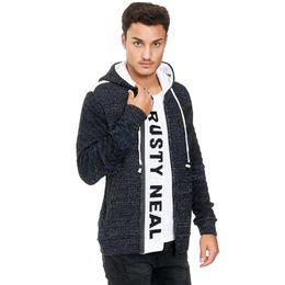 Rusty Neal Herren Strickjacke, blau, Gr. M, unifarben, 70% Polyacryl, 30% Baumwolle, Strickjacken, in cooler Grobstrickoptik