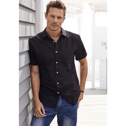H.I.S. H.I.S Herren Kurzarmhemd, schwarz, Gr. M, unifarben, Web, Obermaterial: 100% Baumwolle, Hemden, mit Kentkragen, Oxford-Qualit&auml;t aus reiner Baumwolle