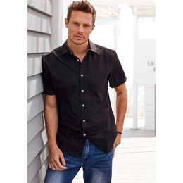 H.I.S. H.I.S Herren Kurzarmhemd, schwarz, Gr. S, unifarben, Web, Obermaterial: 100% Baumwolle, Hemden, mit Kentkragen, Oxford-Qualit&auml;t aus reiner Baumwolle