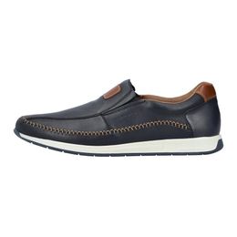Rieker Herren Slipper, Gr. 46, blau, Leder, Schuhe, Sommerschuh, Schlupfschuh, Freizeitschuh mit aufw&auml;ndiger Rahmennaht
