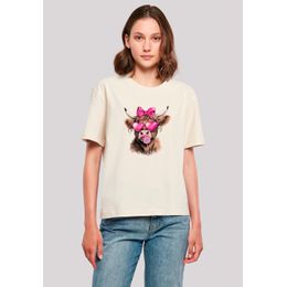 F4NT4STIC Damen T-Shirt "Highland Cow Valentinstag Sonnenbrille", wei&szlig;, Gr. XS, Obermaterial: 100% Baumwolle, Shirts, Premium Qualit&auml;t