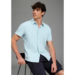 Bruno Banani Herren Kurzarmhemd "Jersey", blau, Gr. 4XL, unifarben, Jersey, Obermaterial: 95% Baumwolle, 5% Elasthan, Hemden, Kurzarm, f&uuml;r