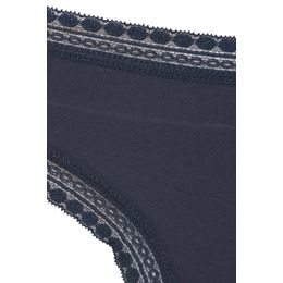 Lascana Damen Brasilslip, Gr. 32, blau, Jersey, Obermaterial: 95% Baumwolle, 5% Elasthan. Spitze: 90% Polyamid, 10% Elasthan, unifarben, Unterhosen,