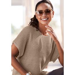 Lascana Damen Kurzarmpullover, gelb, Gr. 36, unifarben, Strick, Obermaterial: 100% Polyacryl, Pullover, in luftigem Ajourstrick, leichter
