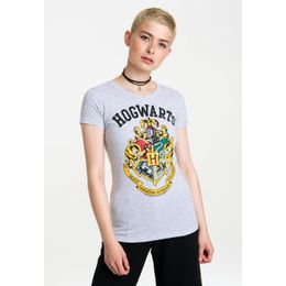 logoshirt Damen T-Shirt "Hogwarts Logo", grau, Gr. XS, bedruckt, 95% Baumwolle, 5% Viskose, Shirts, mit coolem Print