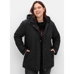 sheego Damen Parka, schwarz, Gr. 44, unifarben, 65% Polyester, 35% Baumwolle, Kapuzenfutter:100% Polyester, Wattierung:100% Polyester, Jacken