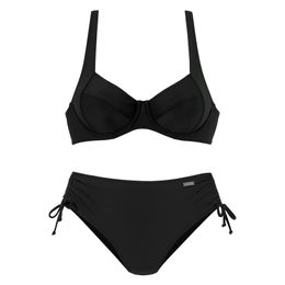 Lascana Damen B&uuml;gel-Bikini, schwarz, Gr. 40, unifarben, Polyamid, Bikini-Sets, mit seitlich geraffter Bikinihose