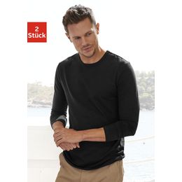 H.I.S. H.I.S Herren Langarmshirt, Gr. L, grau, Jersey, Obermaterial: 95% Baumwolle, 5% Elasthan, unifarben, Basic, Shirts, Doppelpack Unterziehshirt aus