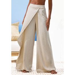 Damen Loungehose, French Connection, Gr. 52, beige, Obermaterial: 80% Viskose, 20% Leinen, unifarben, Hosen, mit Leinen-Anteil, in weit flie&szlig;endem