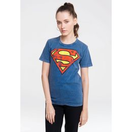 logoshirt Damen T-Shirt "DC Comics &ndash; Superman", blau, Gr. M, unifarben, 100% Baumwolle, Shirts, mit lizenziertem Print