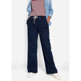 Weite Jeans bonprix "Wide Leg Jeans Mid Waist, Stretch", Damen, Gr. 36, K-Gr, dunkelblau denim (l&auml;nge: kurz), Denim/Jeans, Obermaterial: 82% Baumwolle, 17% Polyester, 1% Elasthan, loose fit lang, Jeans, Loose Fit Passform, mit elastischem Bund und Tunnelzug