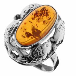 OSTSEE-SCHMUCK Damen Fingerring "- Fischland - Silber 925/000 - Bernstein", 52, silber, Fingerringe