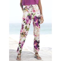Damen Jerseyhose "aus sommerlichem, leichtem Stoff", wei&szlig;, Gr. 42, BEACHTIME BY LASCANA, bedruckt, Jersey, Obermaterial: 100% Viskose, Hosen, mit