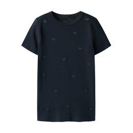 name it M&auml;dchen T-Shirt "NMFNAKAL SS SLIM TOP NOOS"schwarz sapphire, Gr. 98, bedruckt, Jersey, Obermaterial: 95% Baumwolle, 5% Elasthan, Shirts