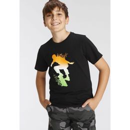 Kidsworld Jungen T-Shirt "Skating - Druck", schwarz, Gr. 164, bedruckt, Jersey, Obermaterial: 100% Baumwolle, Shirts, Kurzarm, Basic-Passform,