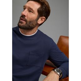 MAN'S WORLD Langarmshirt MAN'S WORLD "Neue Kollektion", Herren, Gr. L (52/54), blau, Single Jersey, Obermaterial: 100% Baumwolle, unifarben, schmal, Rundhals, angesetztes B&uuml;ndchen, Shirts Langarmshirt, casual Stil, Langarmshirt, schmale Passform, unifarben