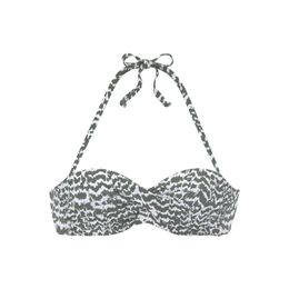 Lascana Damen B&uuml;gel-Bandeau-Bikini-Top "Sansa", gr&uuml;n, Gr. 36, bedruckt, Recycling-Polyamid, Bikini-Oberteile, mit abnehmbaren Tr&auml;gern