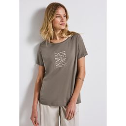 Street One Damen Shirttopschwarz tumbled beige, Gr. 36, bedruckt, Obermaterial: 50% Baumwolle, 50% Modal, Tops, mit Wording Print