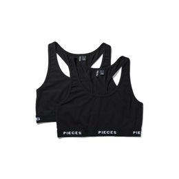 Pieces Damen Bustier "PCLOGO LADY TOP 2 PACK NOOS BC", Gr. XS, schwarz, Jersey, Obermaterial: 95% Baumwolle, 5% Elasthan, unifarben, BHs