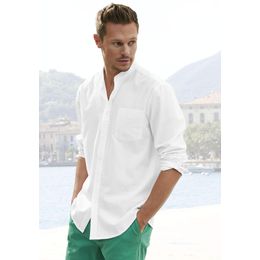 H.I.S. H.I.S Herren Langarmhemd "Freizeithemd mit Strukturoptik", wei&szlig;, Gr. L, unifarben, Web, Obermaterial: 100% Baumwolle, Hemden, Regular Fit,