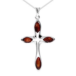 OSTSEE-SCHMUCK Damen Kette mit Anh&auml;nger "- Kreuz 38 x 24 mm - Silber 925/000 - Bernstein", 42, Silber 925 (Sterlingsilber), silber, Silber 925